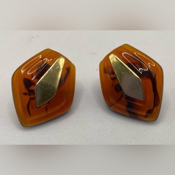 Vintage | Jewelry | Vintage Amber Lucite And Gold Tone Pierced Earrings ...